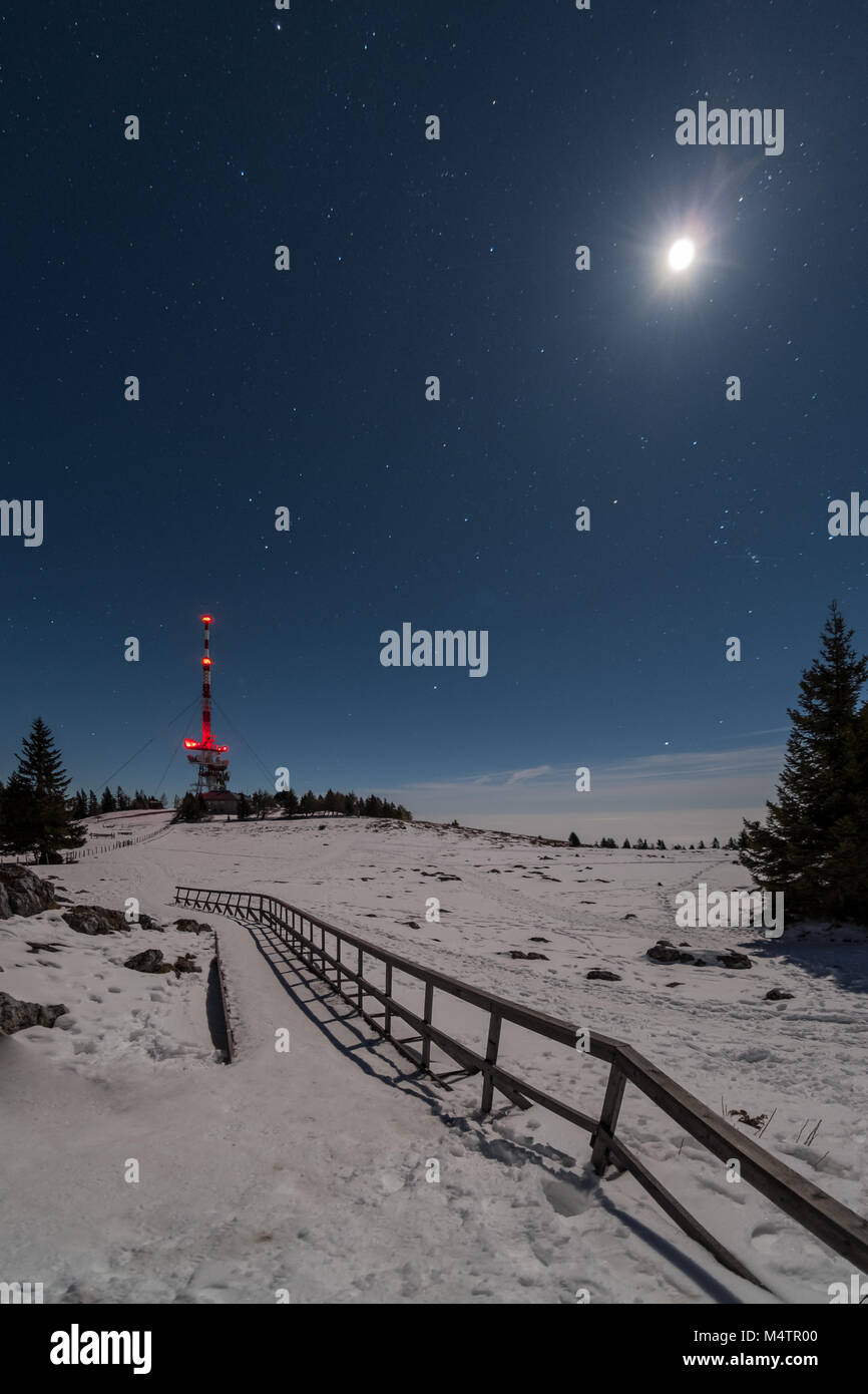 Accessibility wheelchair ramp way to transmitter station tower on snow ...