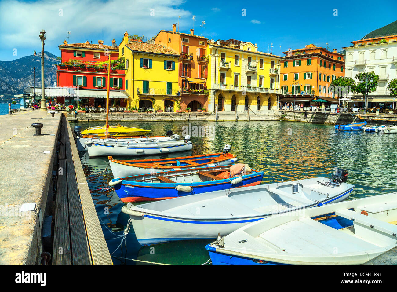 Amazing summer landscape, fishing boats and typical colorful Italian ...