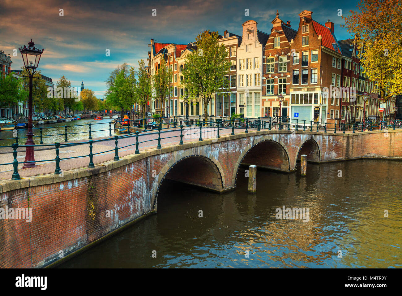 Wonderful spring cityscape, Amsterdam water canals and typical dutch ...