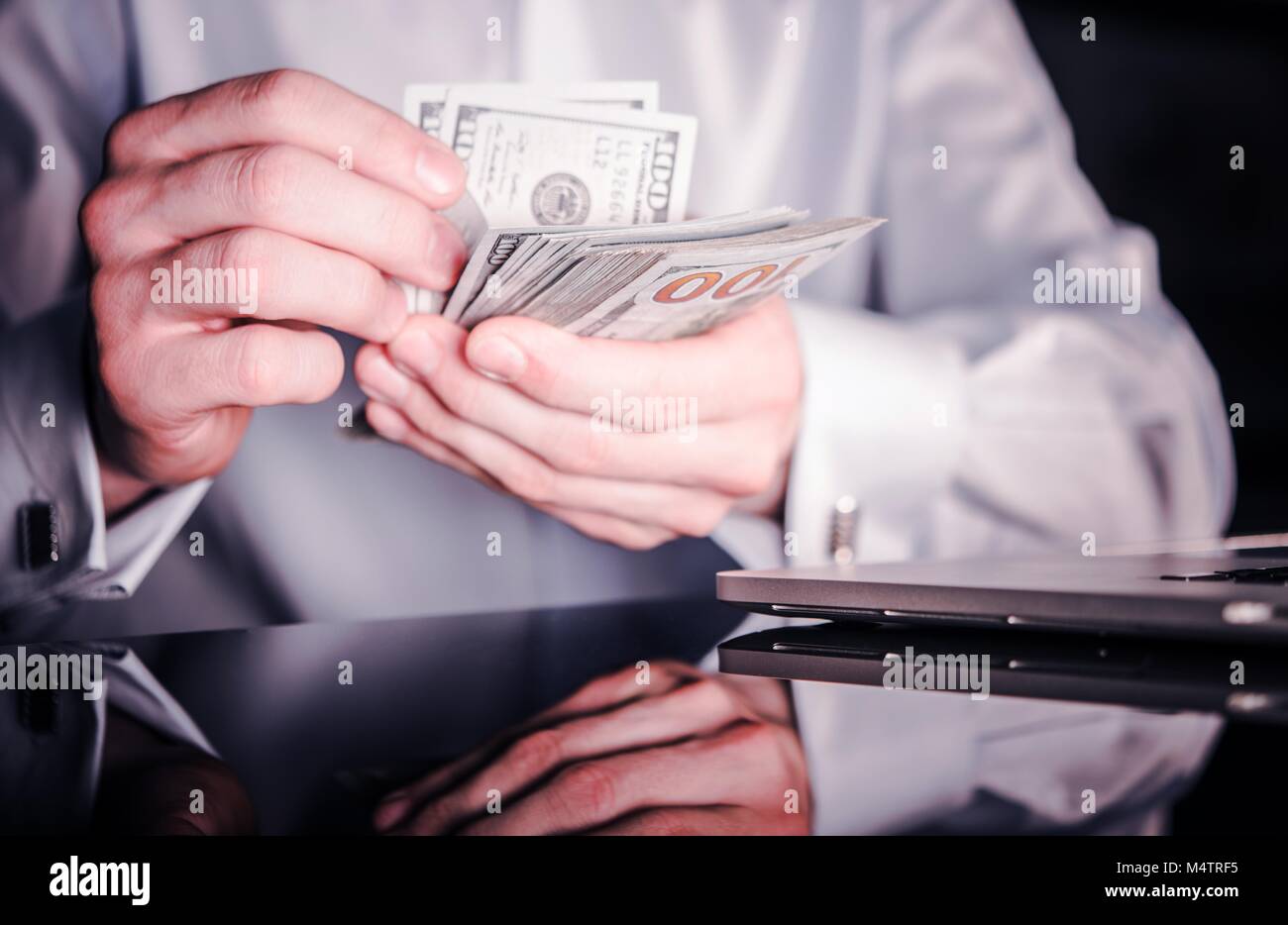 Banker Counting Cash Money. Caucasian Bank Worker with Dollar Banknotes ...
