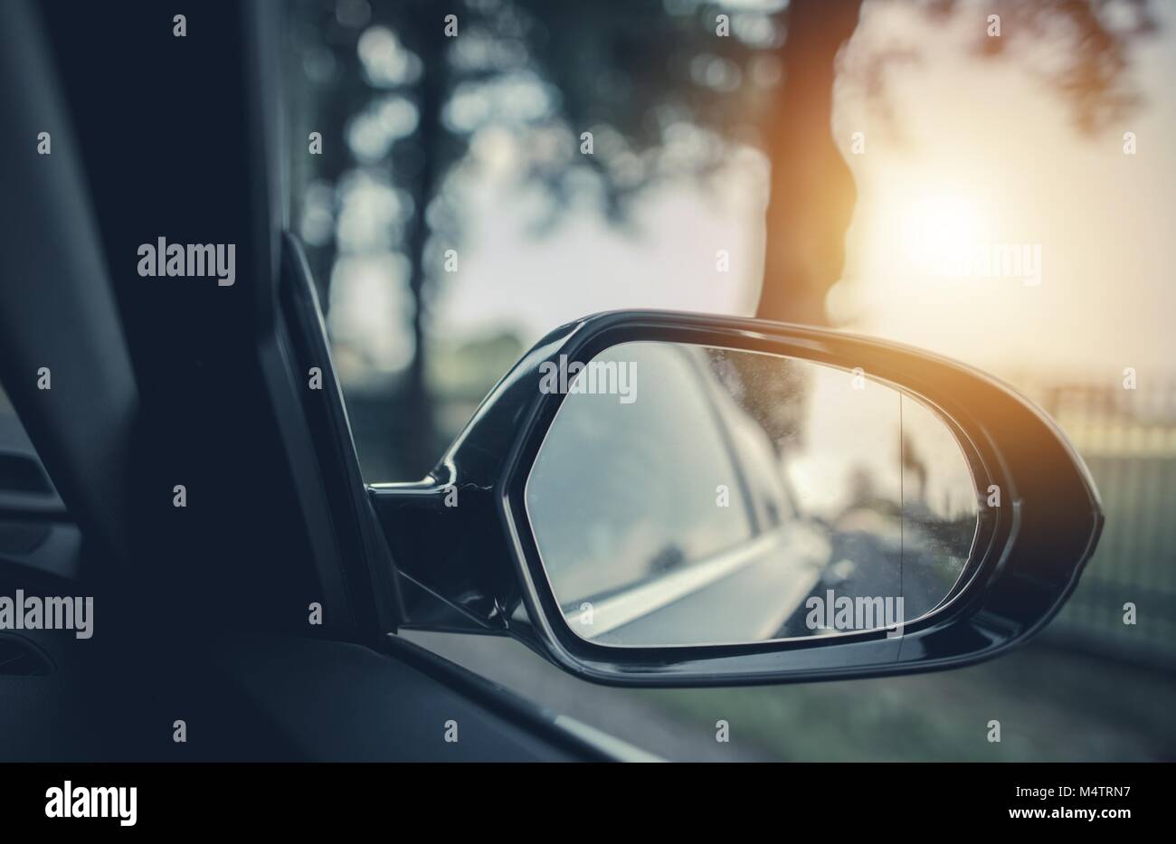 Car Road Trip Concept. Car Driving Conceptual Photo. Outside Mirror ...