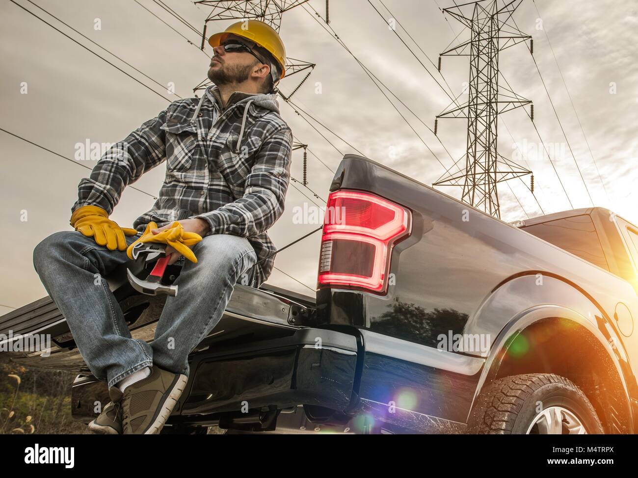 Caucasian Field Worker with Tools. Caucasian Men Wearing Safety Gloves ...