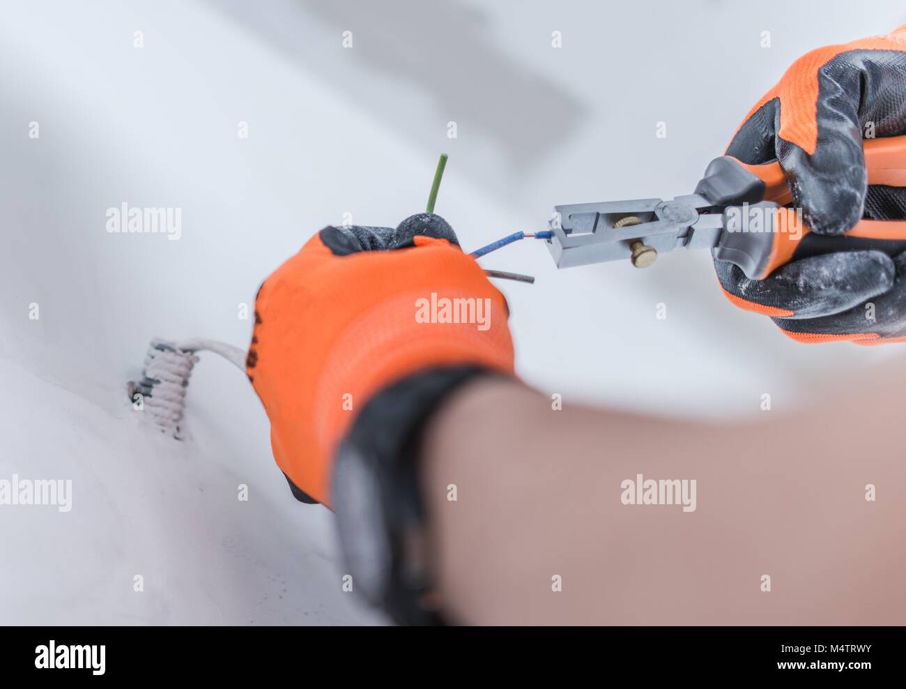 Electrical Points Installation. Electrician Work Closeup Photo Stock ...