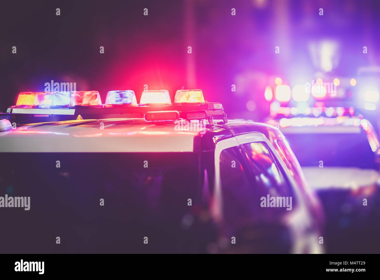 Police DUI Nigh Time Checkpoint. Police Cruiser Lights Closeup Photo ...
