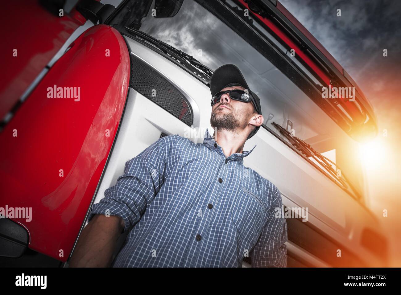 Red semi truck caucasian hi-res stock photography and images - Alamy