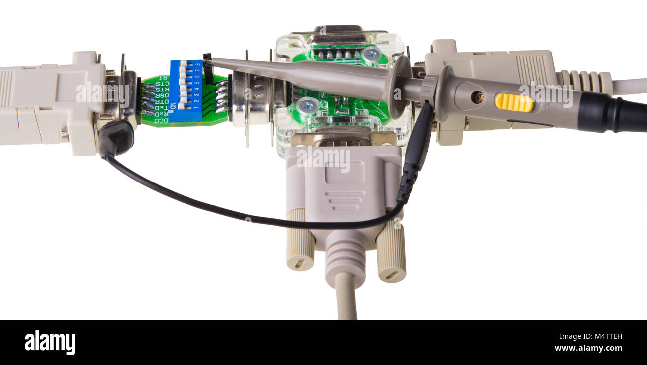 Detail of data line signal measurement and capturing. Industrial serial ...
