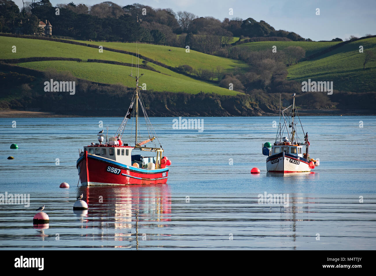 cornish fishing boats on the helford river in cornwall, england ...