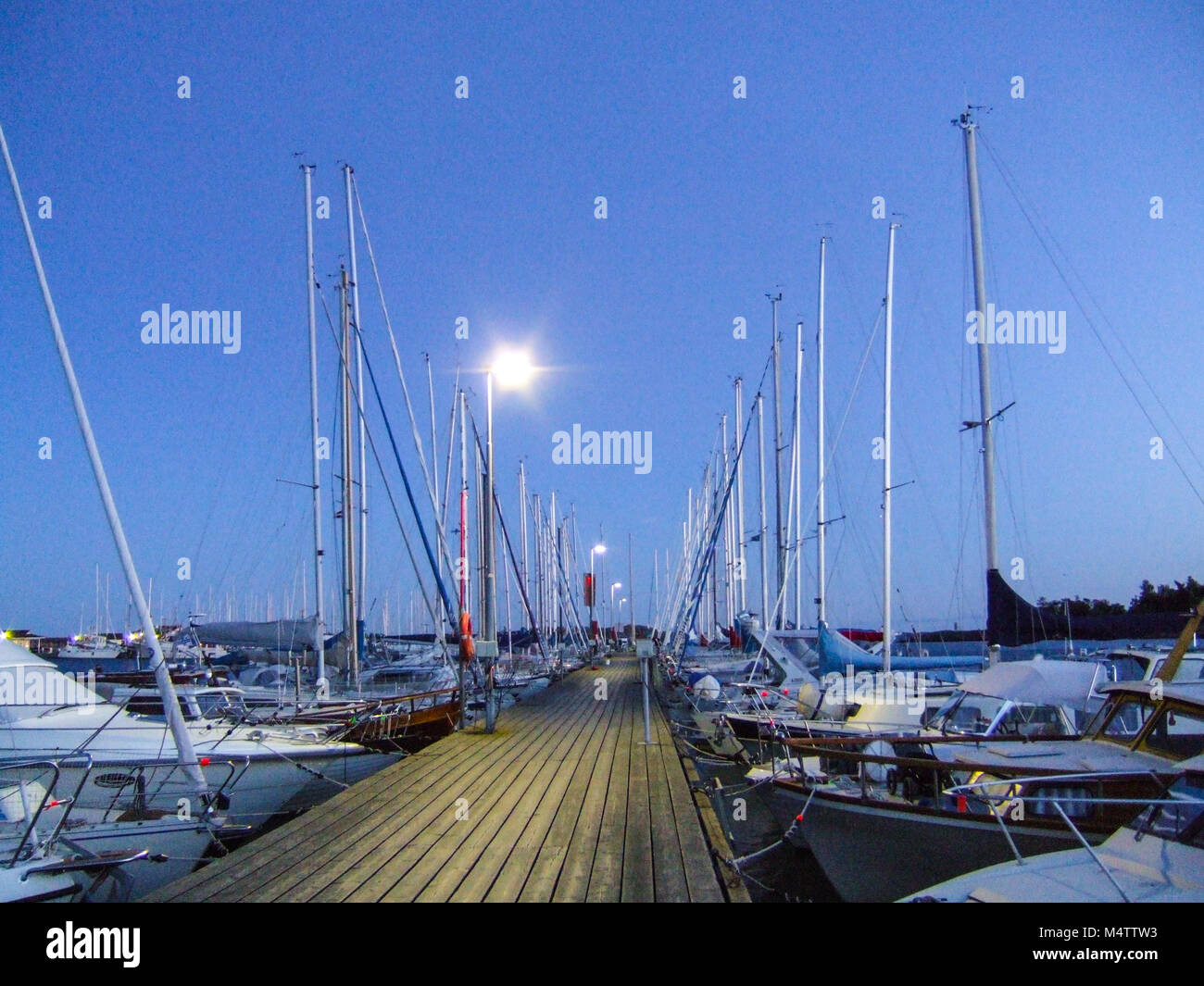 Marina of Turku by night. Summer. Sailing in the Finnish Arcipelago ...