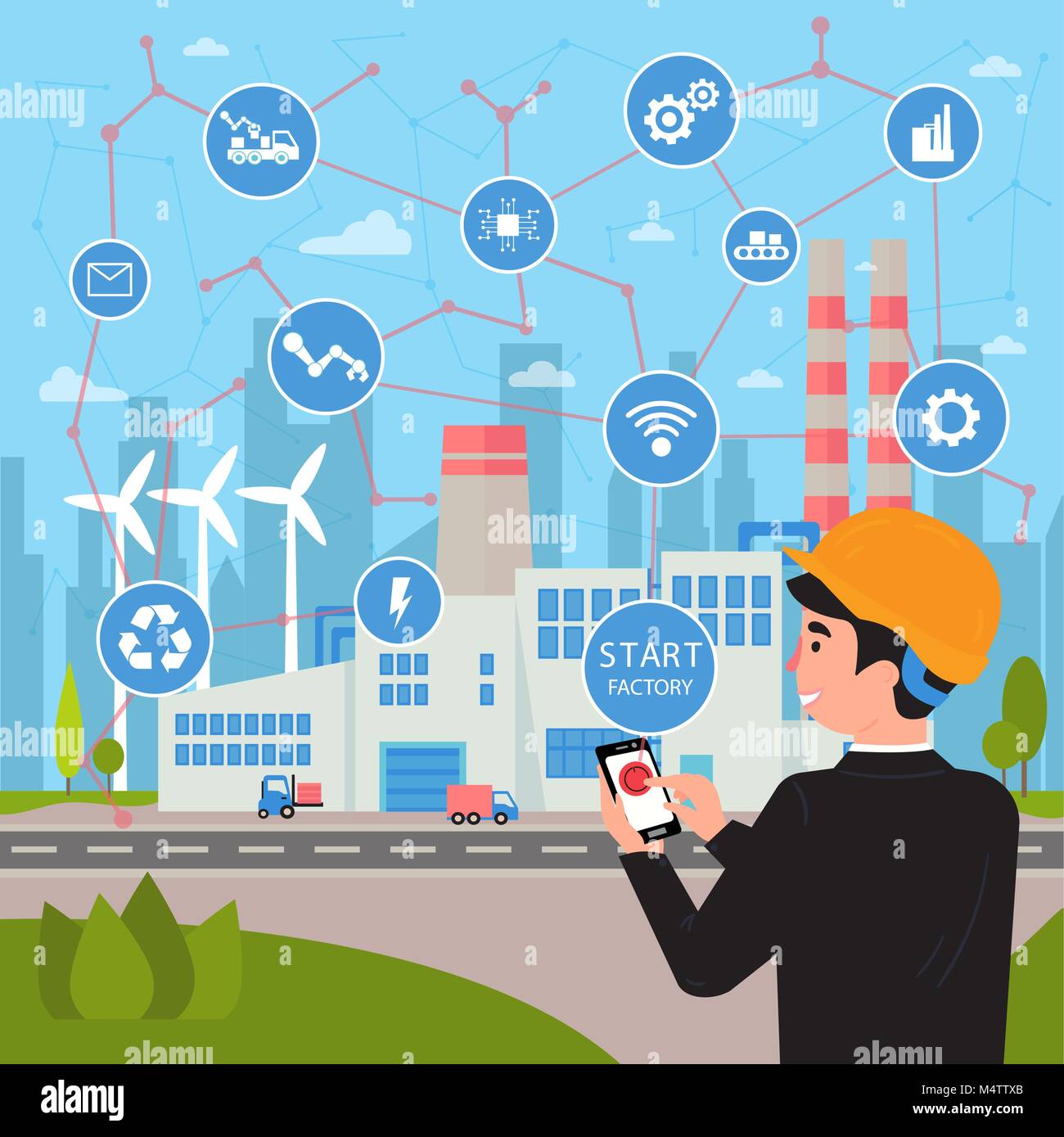 Smart factory concept. Businessman manages plant Stock Vector Image ...