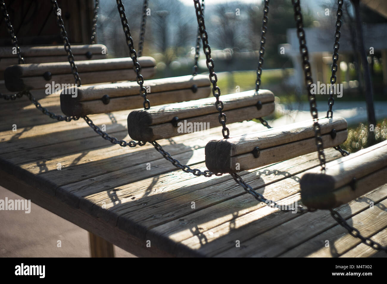 Old wooden stair in playground in citypark Stock Photo - Alamy
