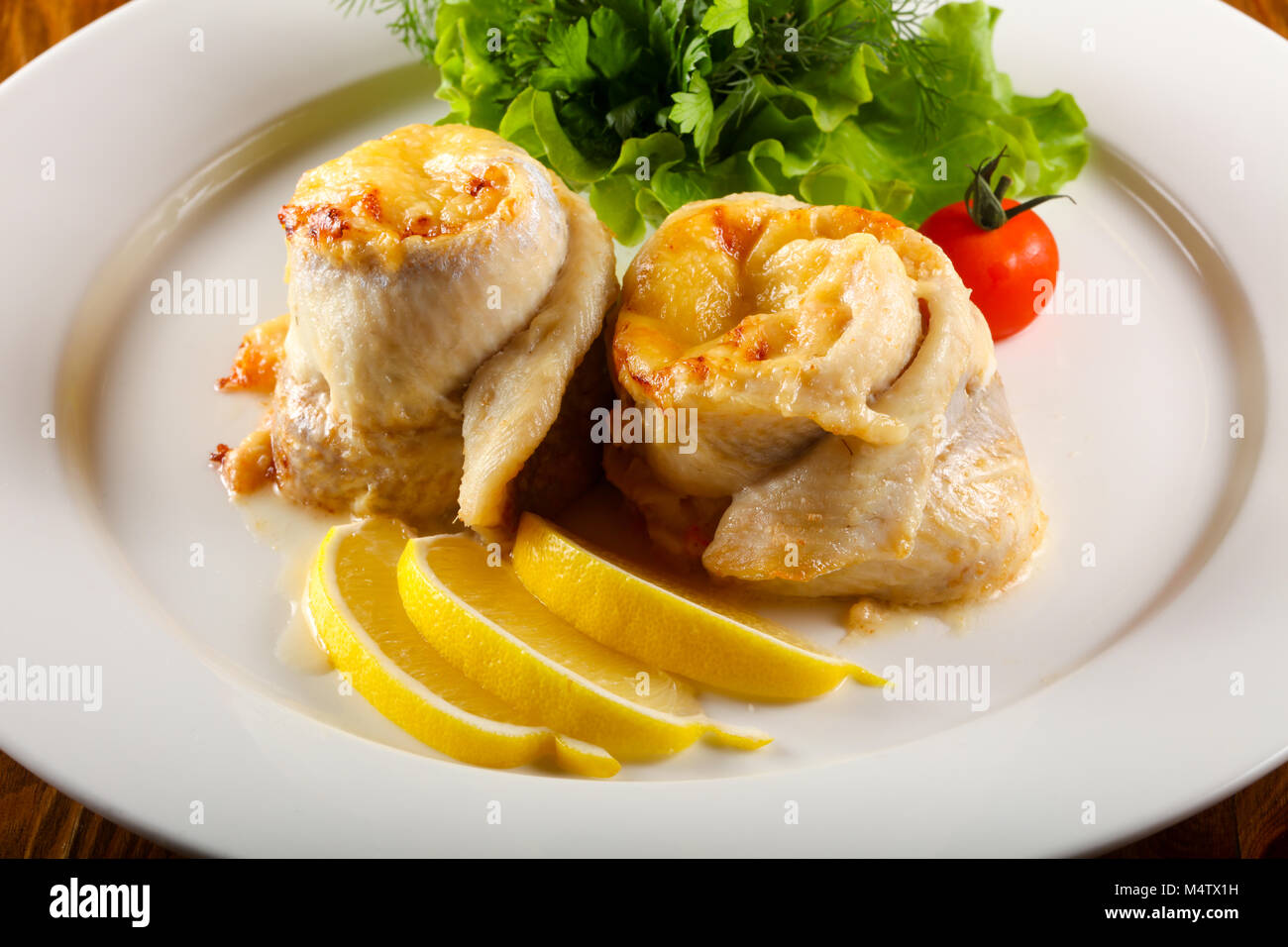 Steamed Trout fillet roll Stock Photo - Alamy