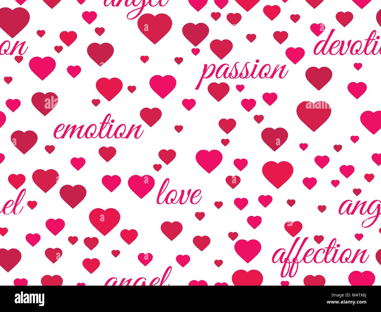 Seamless pattern with hearts and words of love. Vector illustration ...