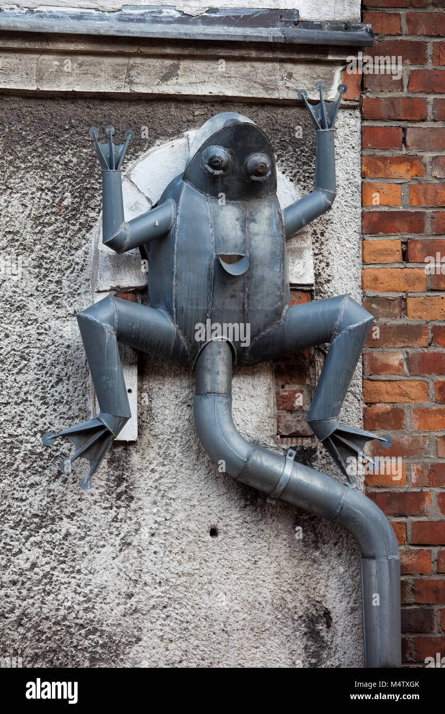 Frog rain gutter unique shape on an old building in Old Town of Gdansk ...