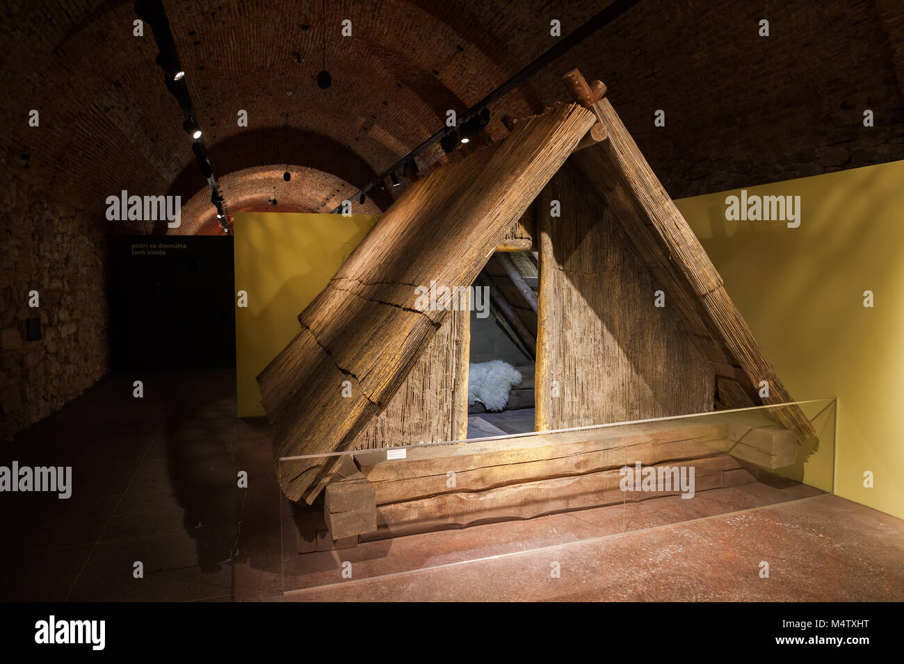 Ancient simple straw and wood house in triangular shape in Bratislava ...