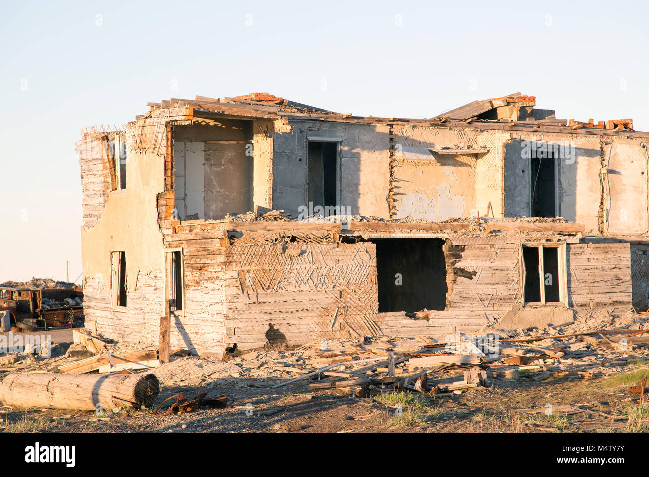 The old wooden destroyed house without a roof and windows Stock Photo ...