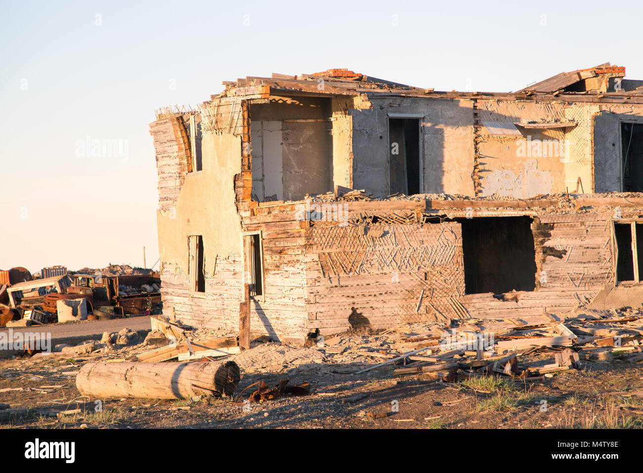 The old wooden destroyed house without a roof and windows Stock Photo ...