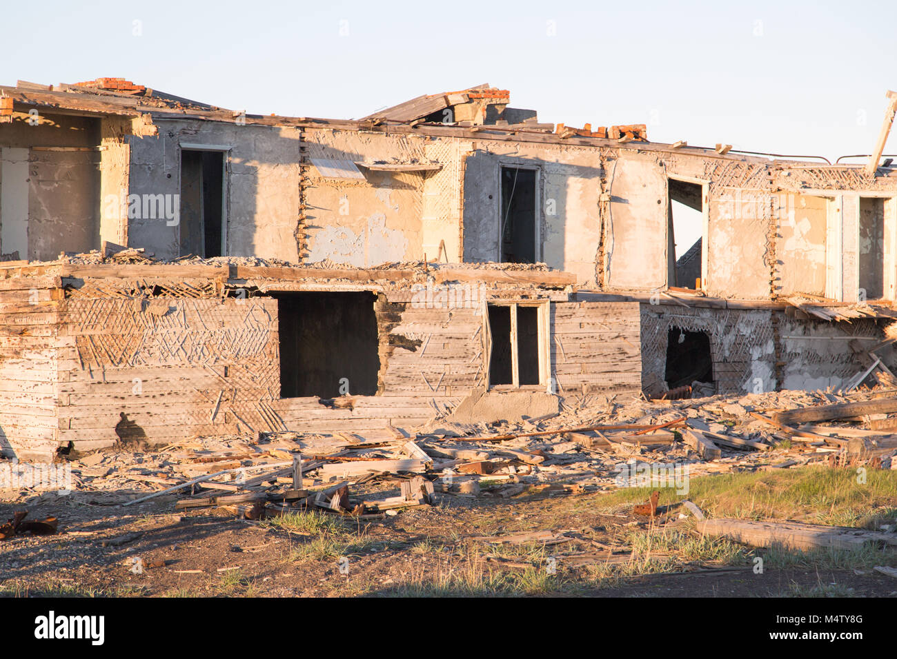 The old wooden destroyed house without a roof and windows Stock Photo ...