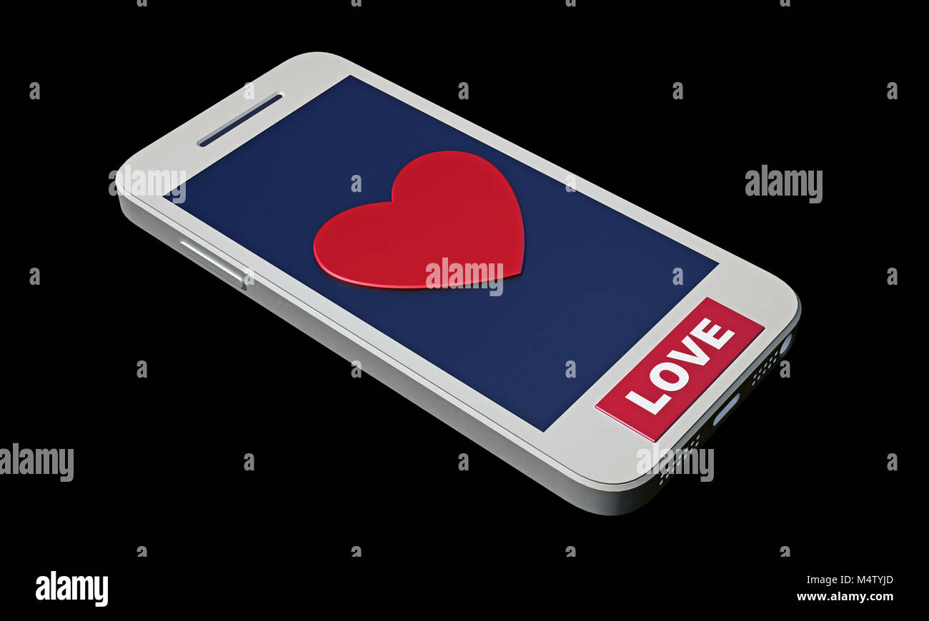 smartphone with heart on the screen. 3d rendering Stock Photo - Alamy