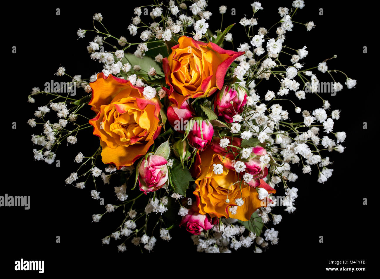 Bouquet from Roses and Gypsophila Stock Photo - Alamy