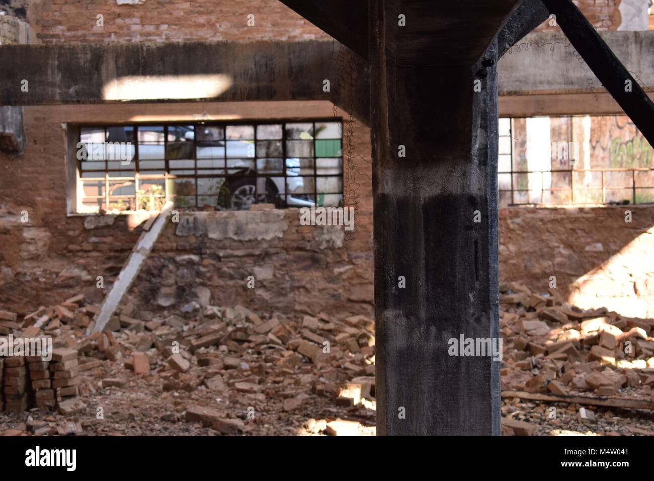 Interior of old industrial building in demolition process Stock Photo ...