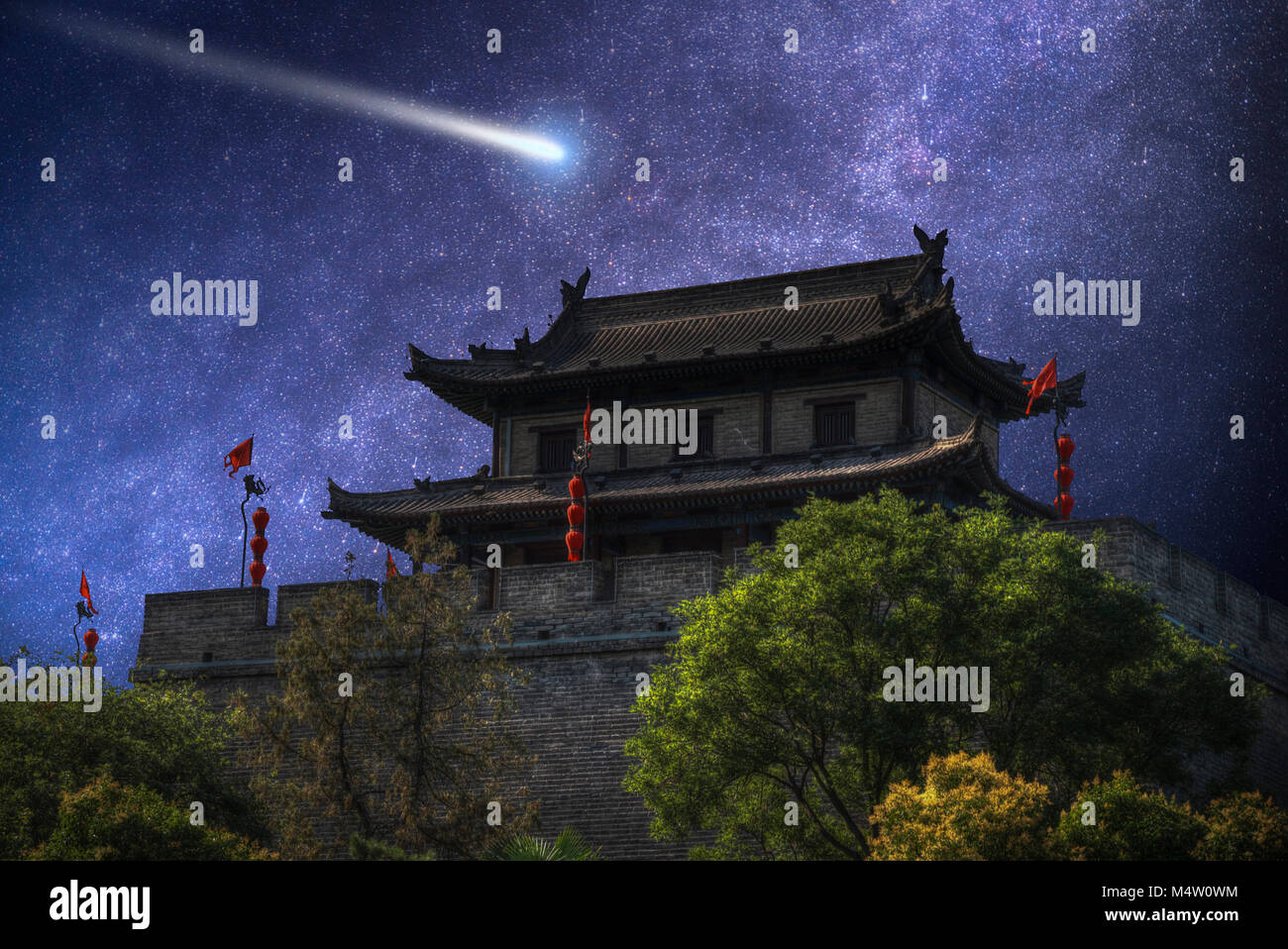 comet flies in the night sky among the stars Stock Photo - Alamy