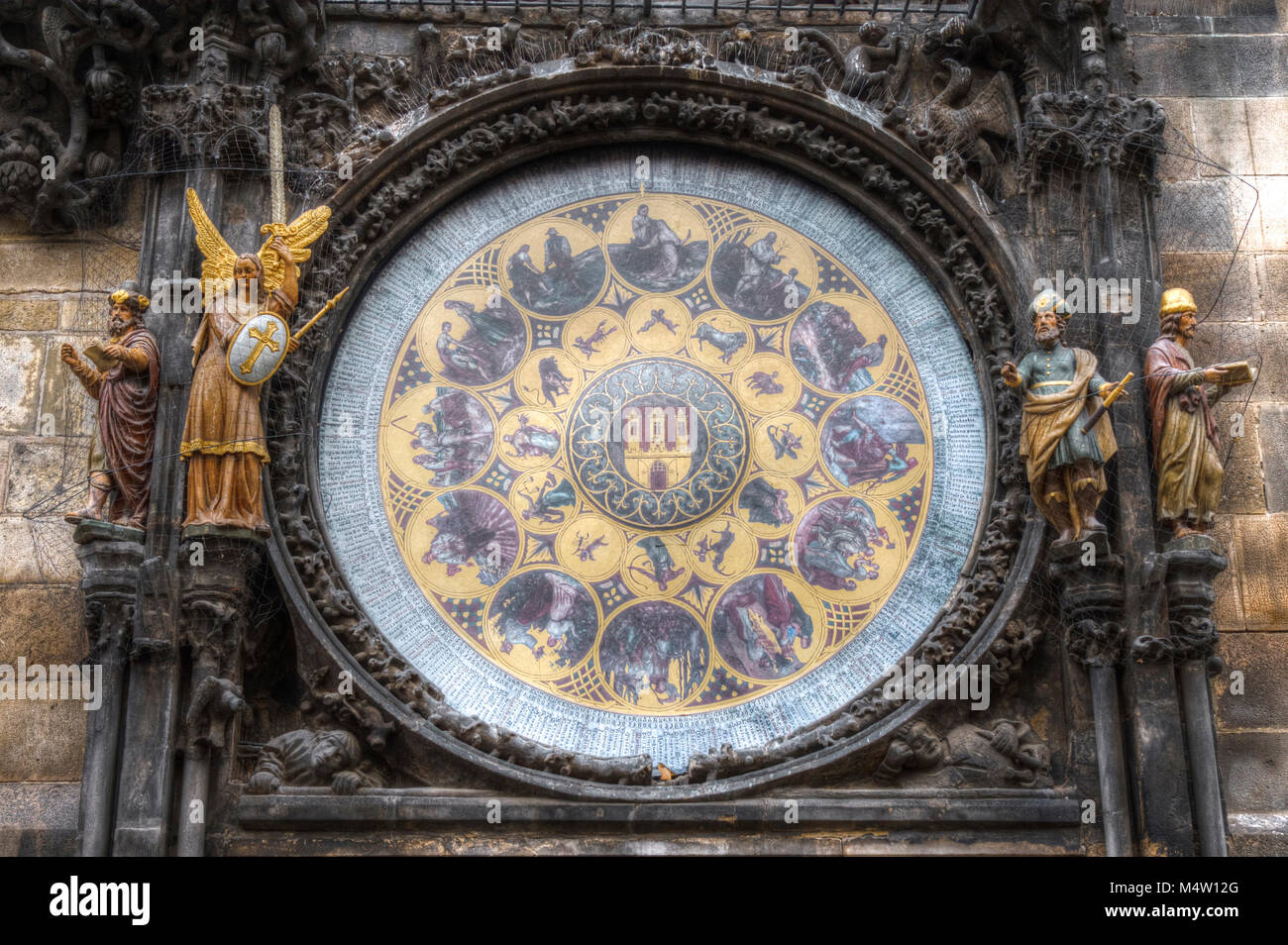 Prague chimes. The medieval clock tower, mounted on the south wall of ...