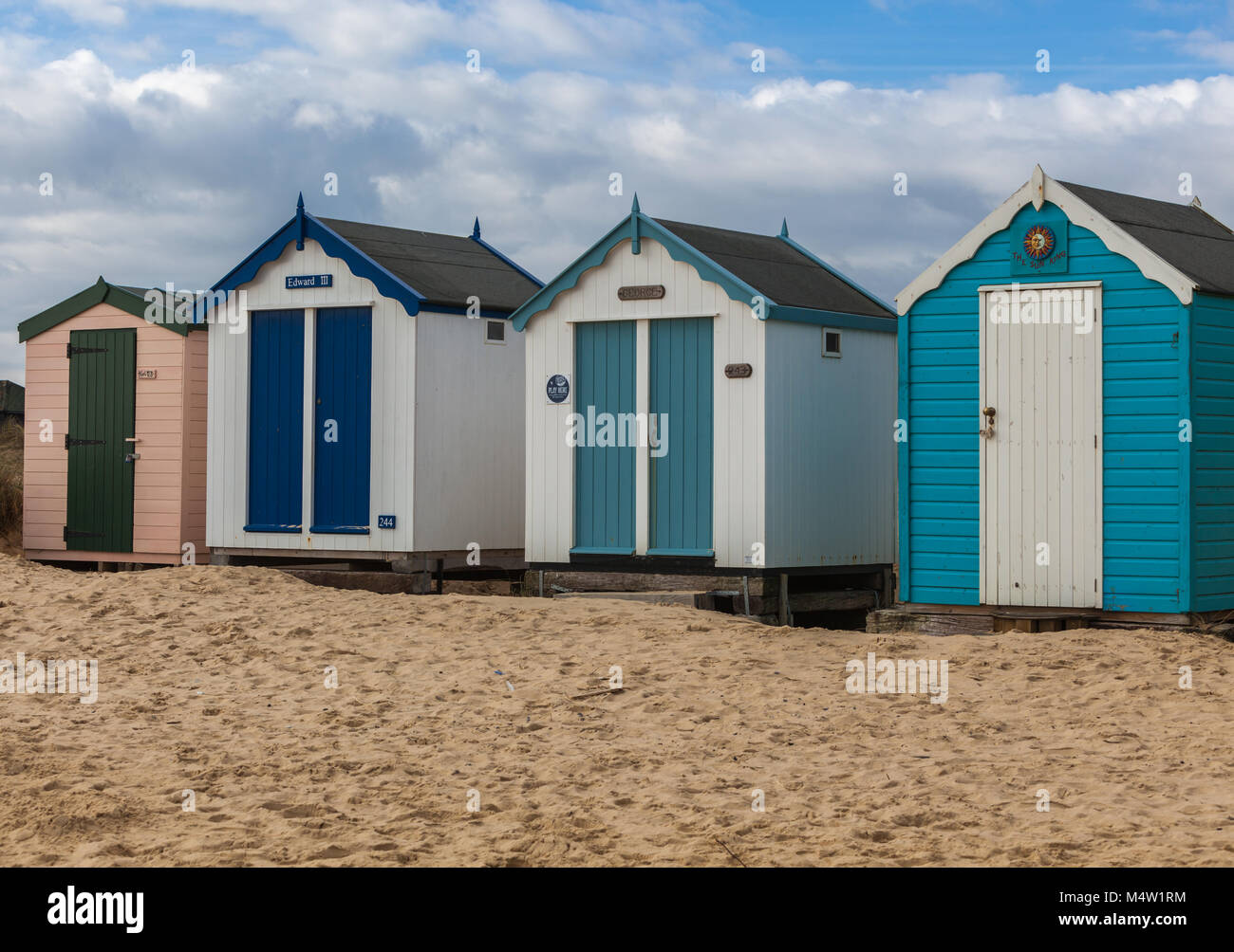 row of coulourful beach huts on southwold seafront in suffolk uk Stock ...