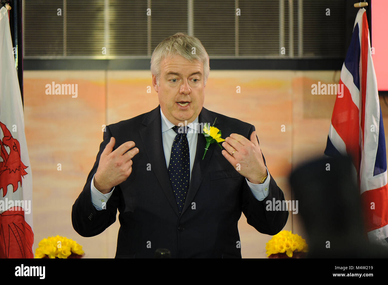First Minister of Wales Carwyn Jones AM speaks at the Senedd in Cardiff ...