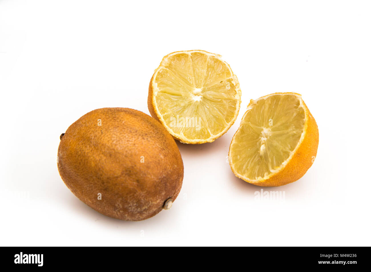 A picture of two old and overripe lemons. The peel is almost dry, but ...