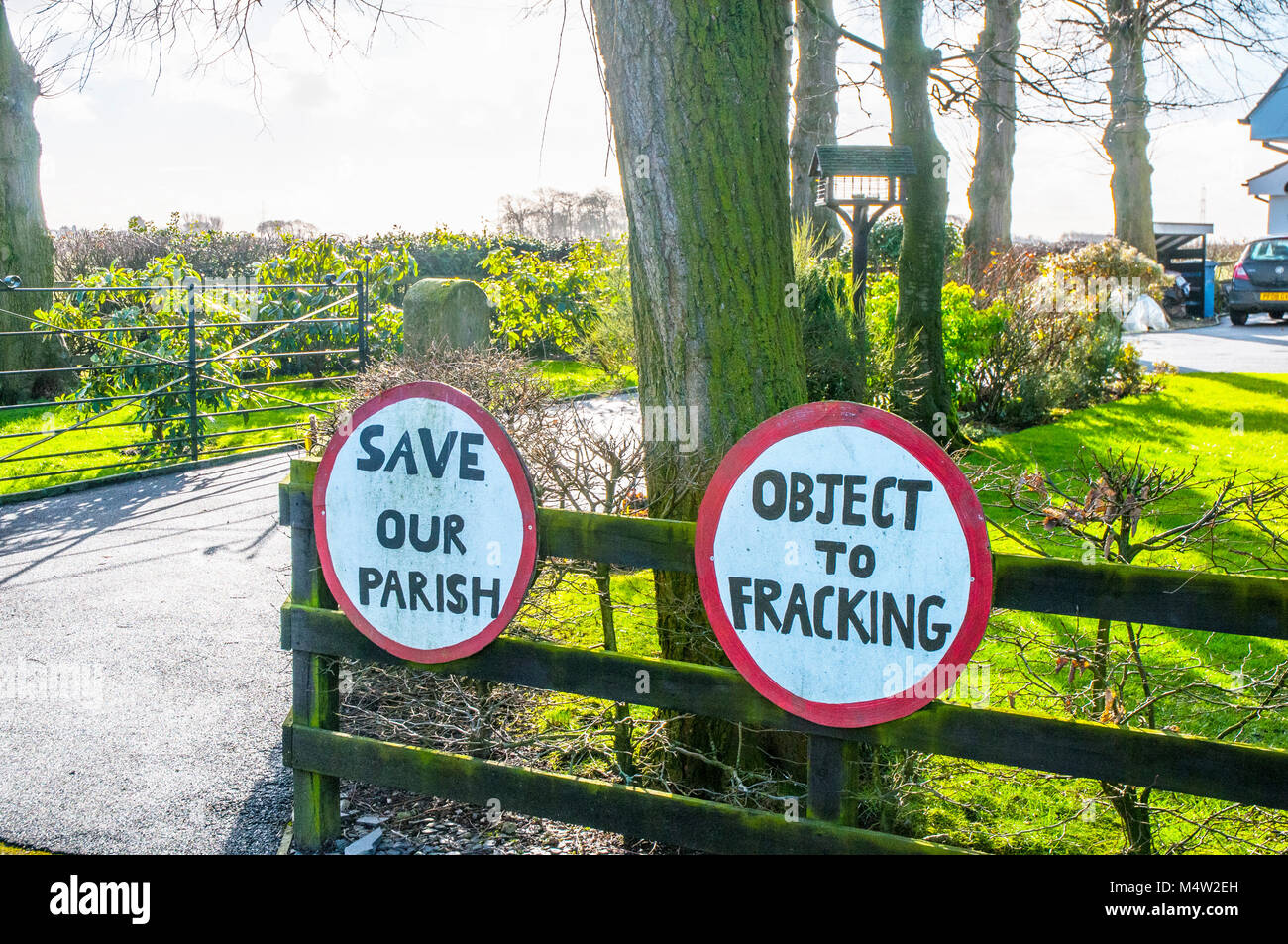 Anti Fracking signs used by protesters and local villagers in villages ...