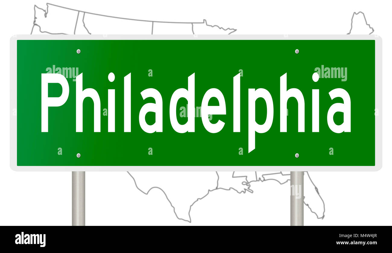 Rendering of a green highway sign for Philadelphia Pennsylvania with ...