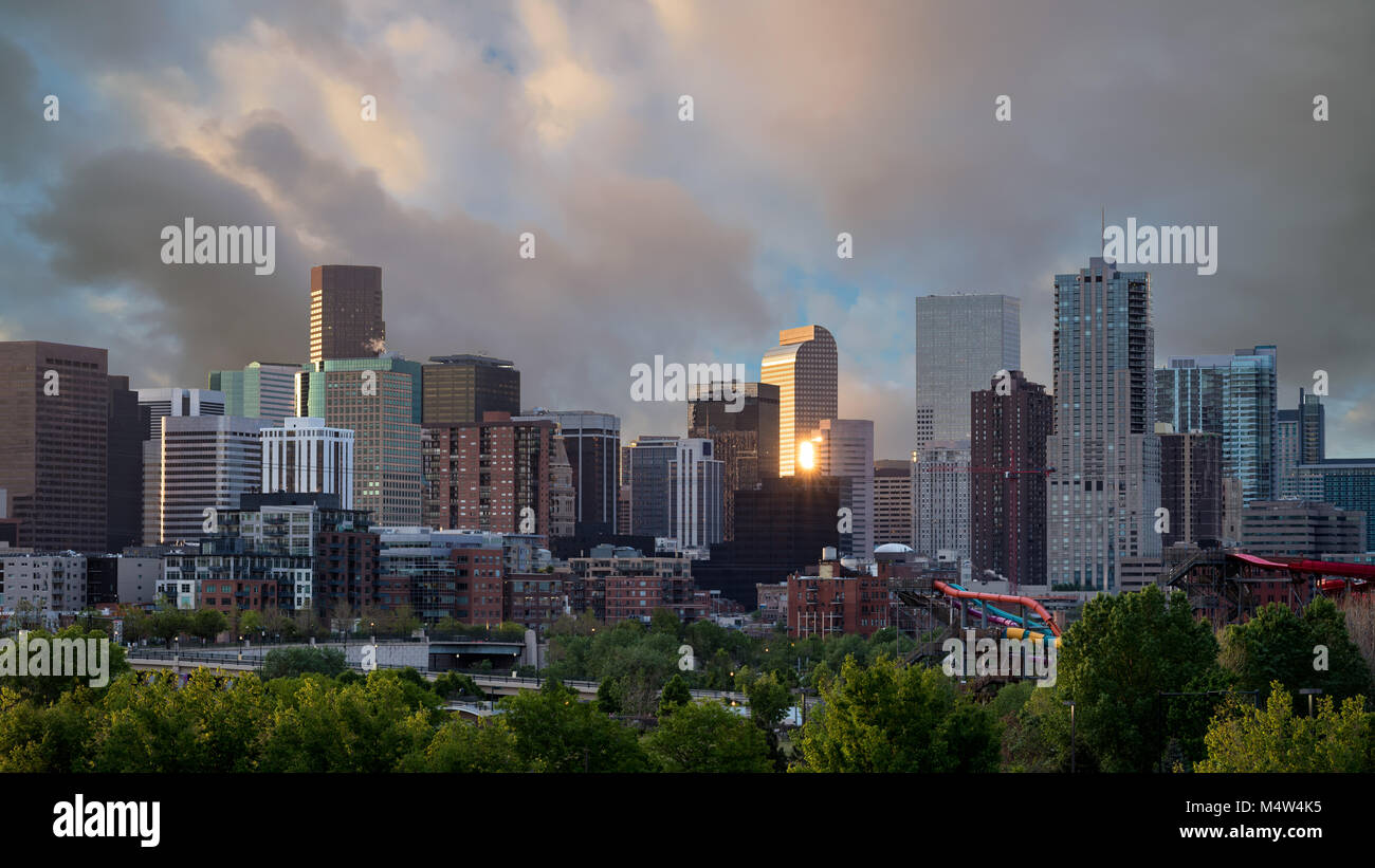 Unique view of Denver Colorado skyline with sun star Stock Photo - Alamy