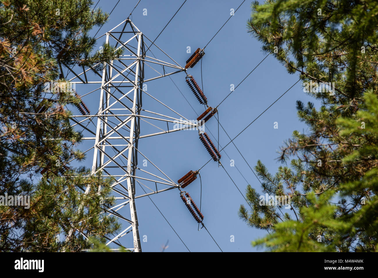 High tension electricity transmission lines coming from a hydro ...