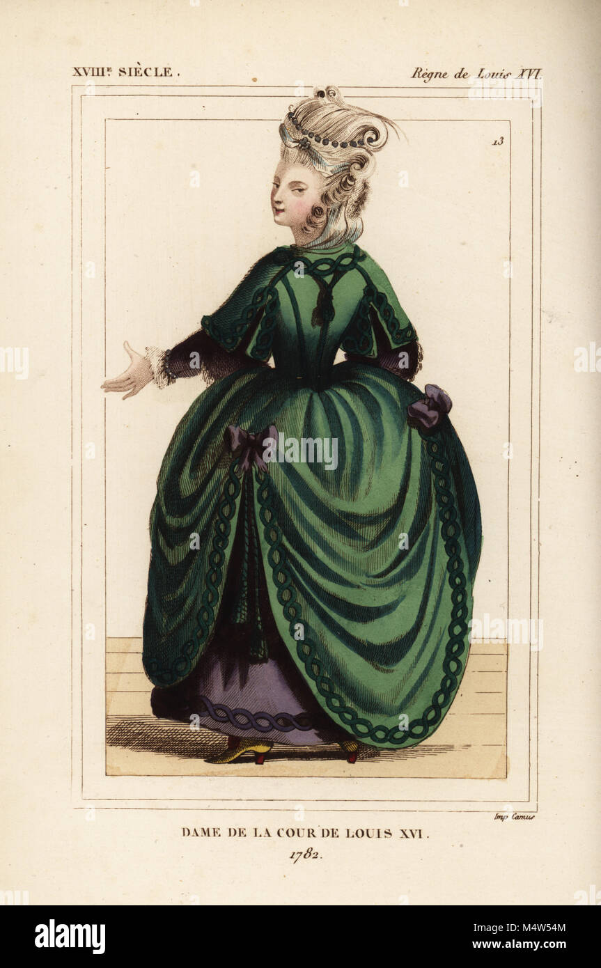 Lady of the court of King Louis XVI, France, 1782. Handcoloured ...