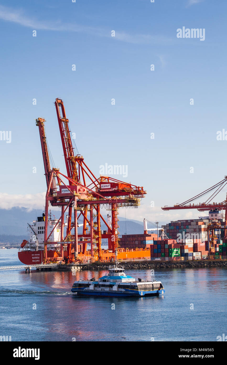 Port of Vancouver container terminal in Burrard Inlet, downtown ...