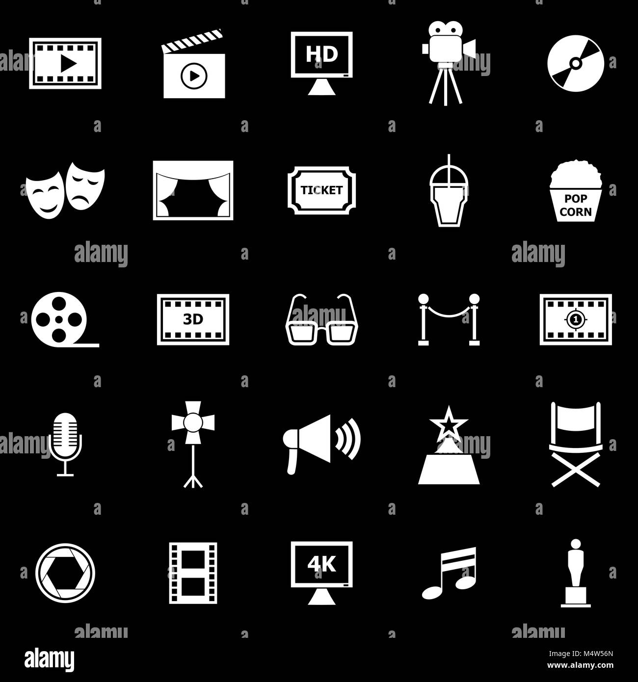 Movie icons on black background, stock vector Stock Vector Image & Art ...
