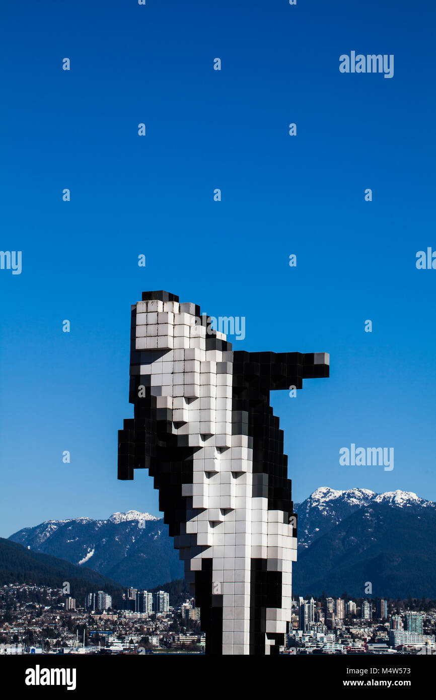 Black and white block sculpture of a Killer Whale at Canada Place in ...