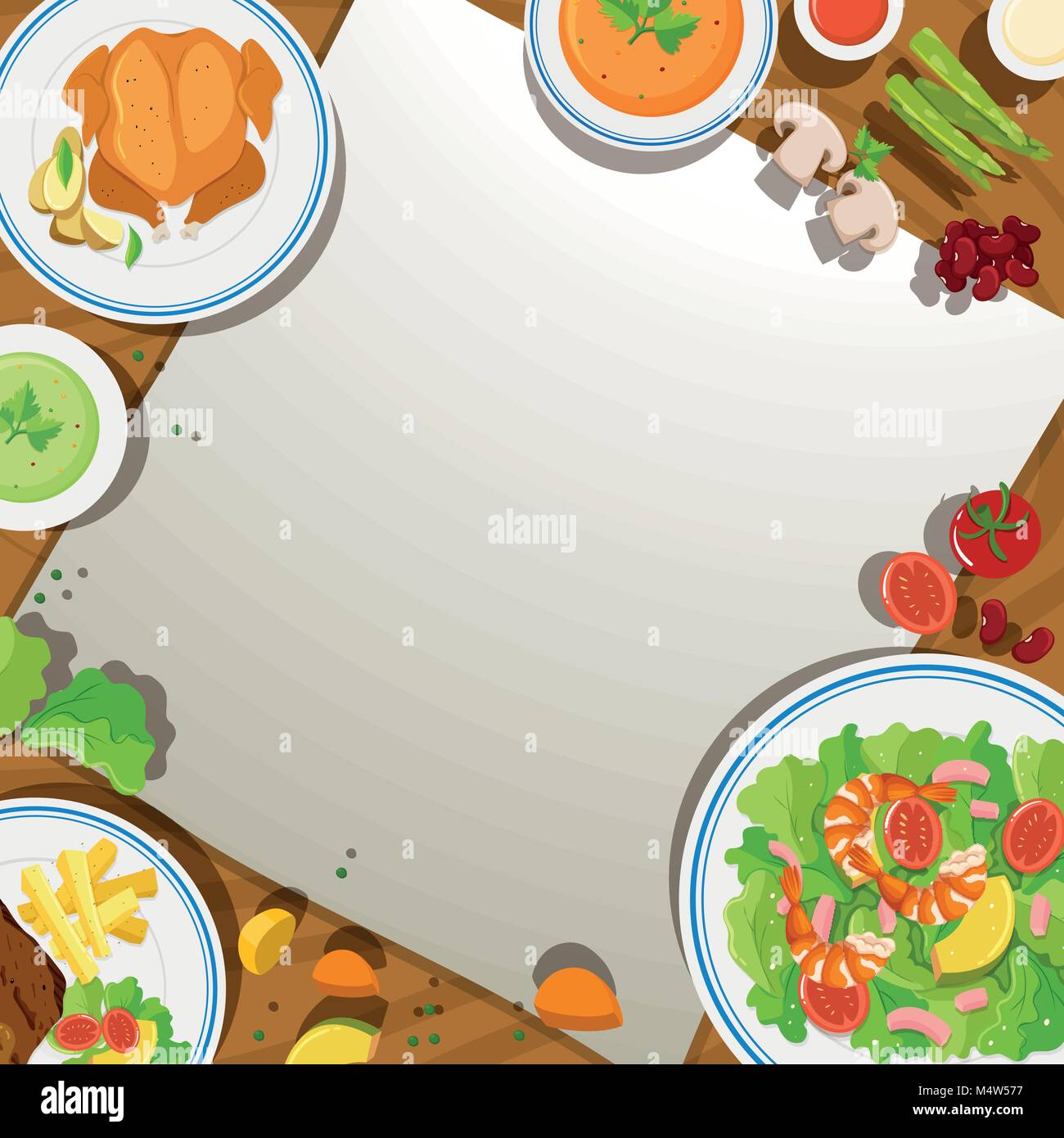 Background template with food on the table illustration Stock Vector ...