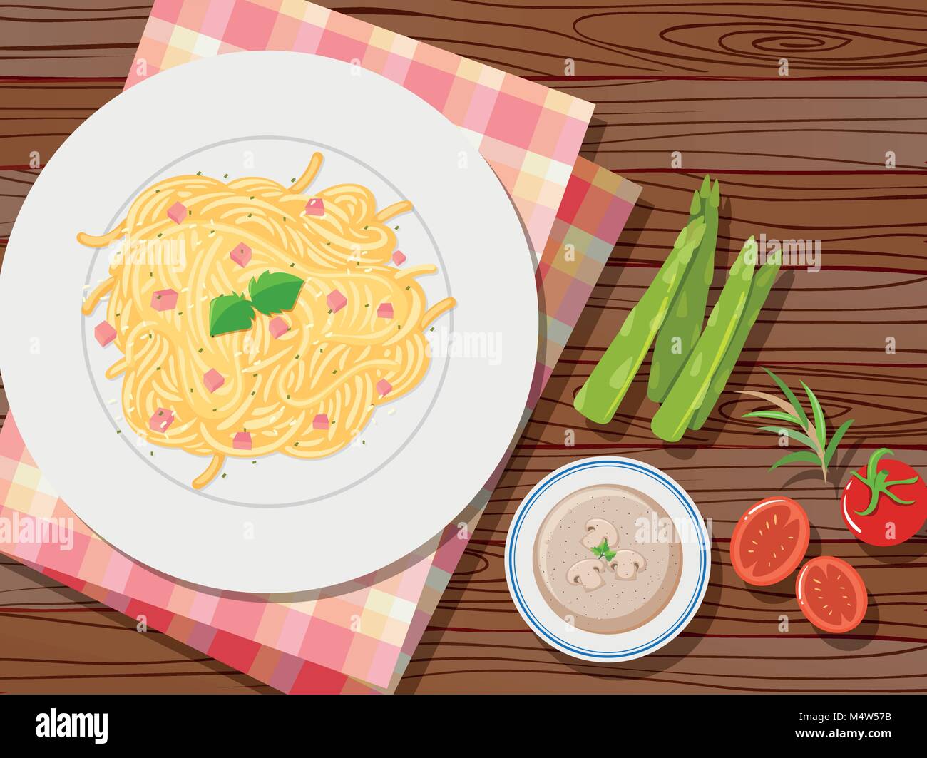 Spaghetti on plate tomato Stock Vector Images - Alamy