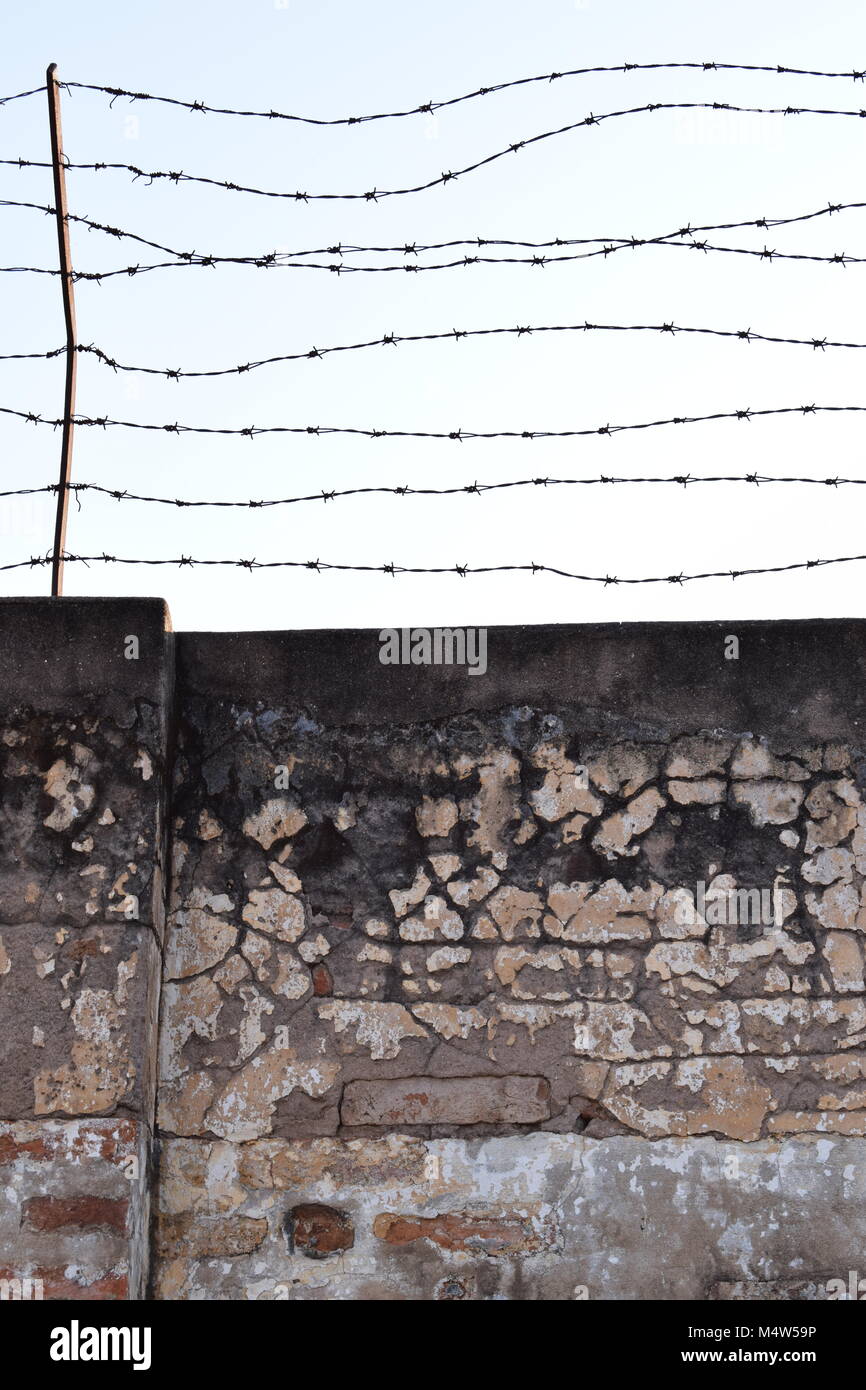 Wall with barbed wire Stock Photo - Alamy