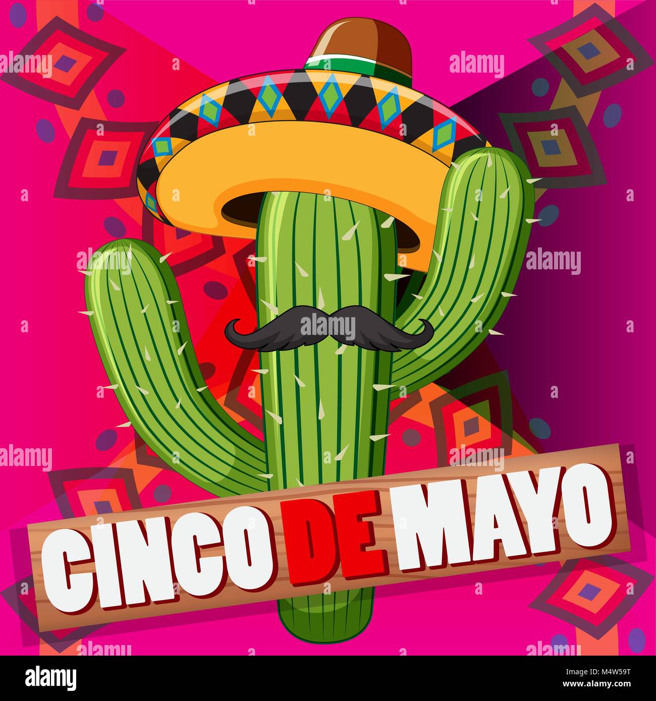 Cinco de mayo poster design with cactus wearing hat illustration Stock ...