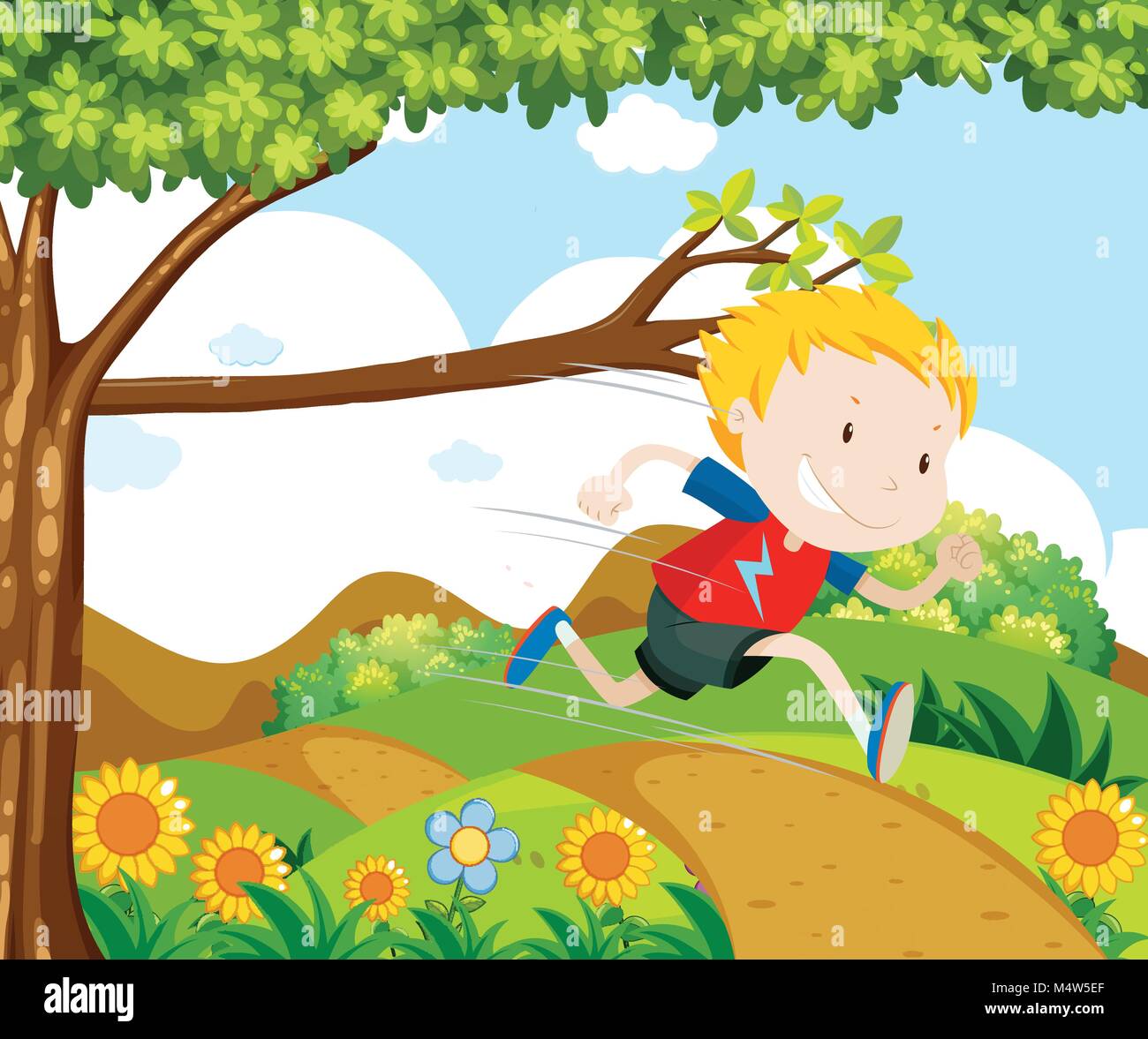 Boy running in the park illustration Stock Vector Image & Art - Alamy