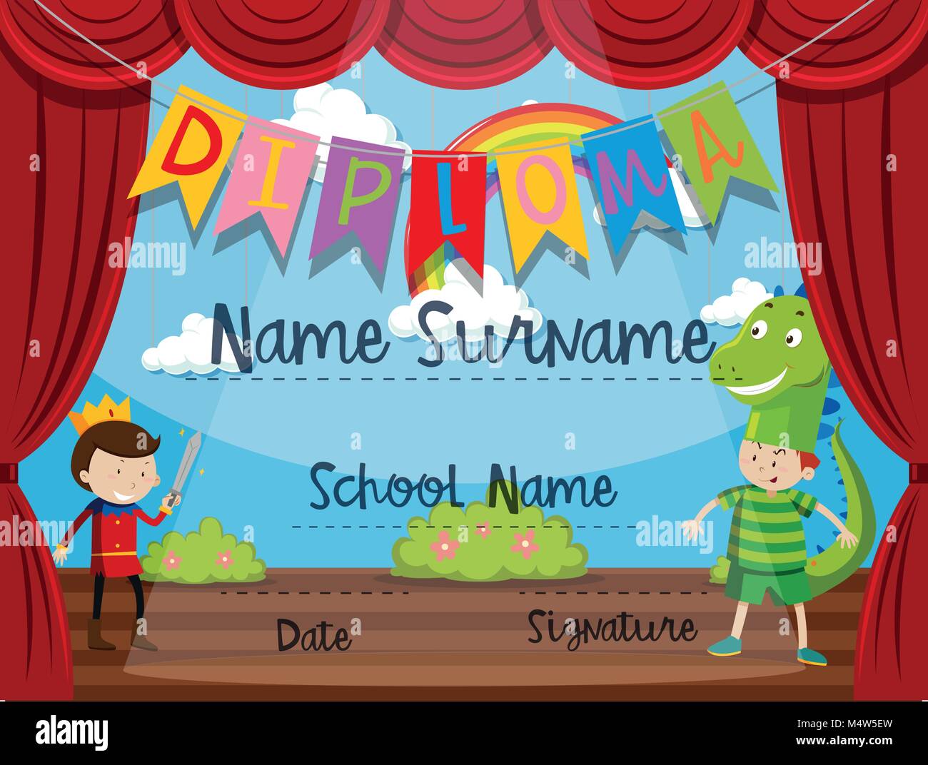 Certificate template with boys on stage illustration Stock Vector Image ...