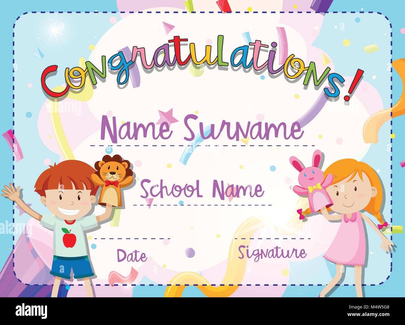 Certificate template with boy and girl illustration Stock Vector Image ...