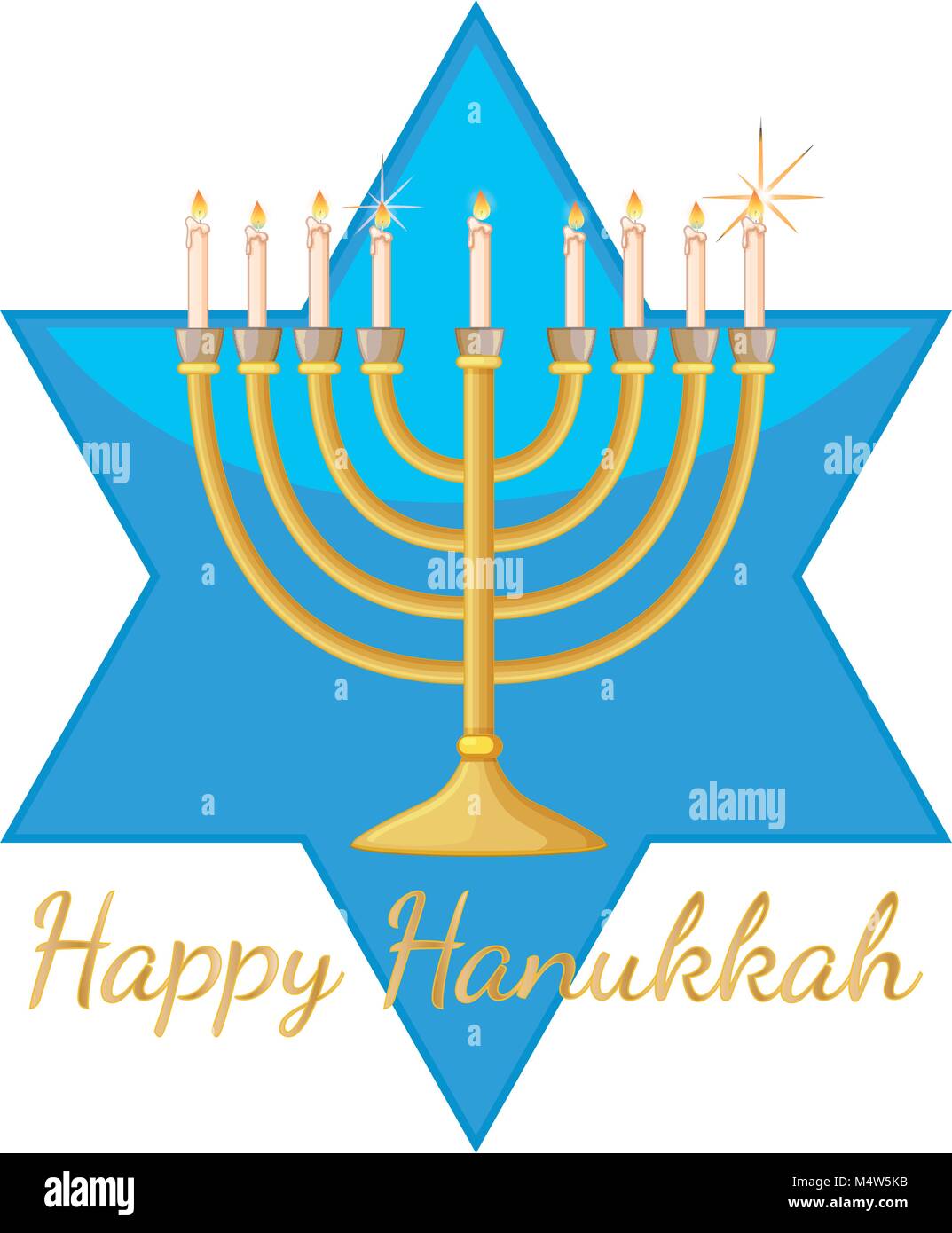 Happy Hanukkah card template with blue star and lights illustration ...