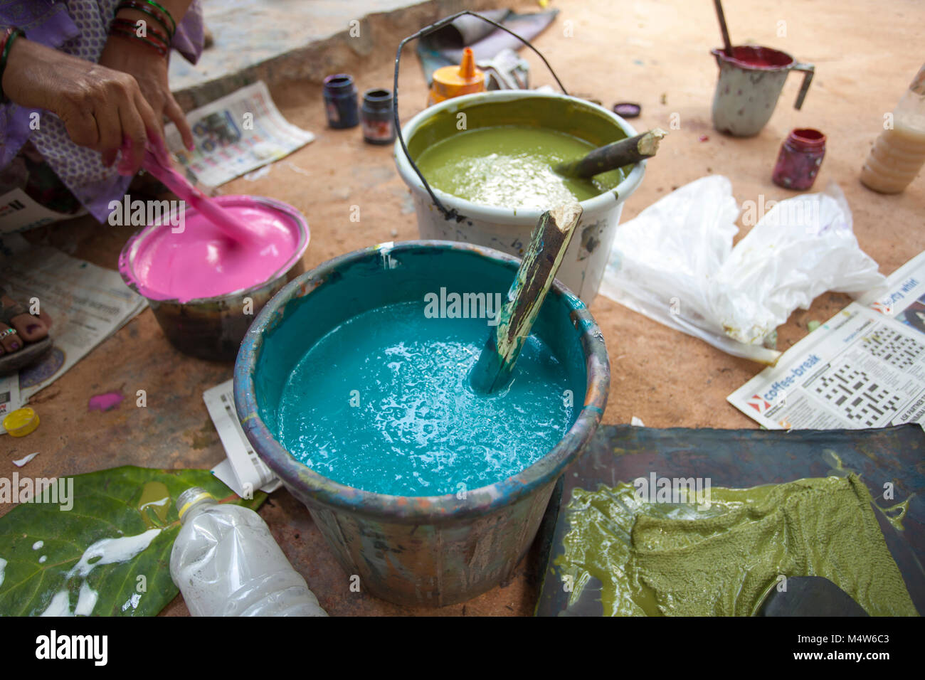 Colour matching for hand block printing for textile in India Stock ...