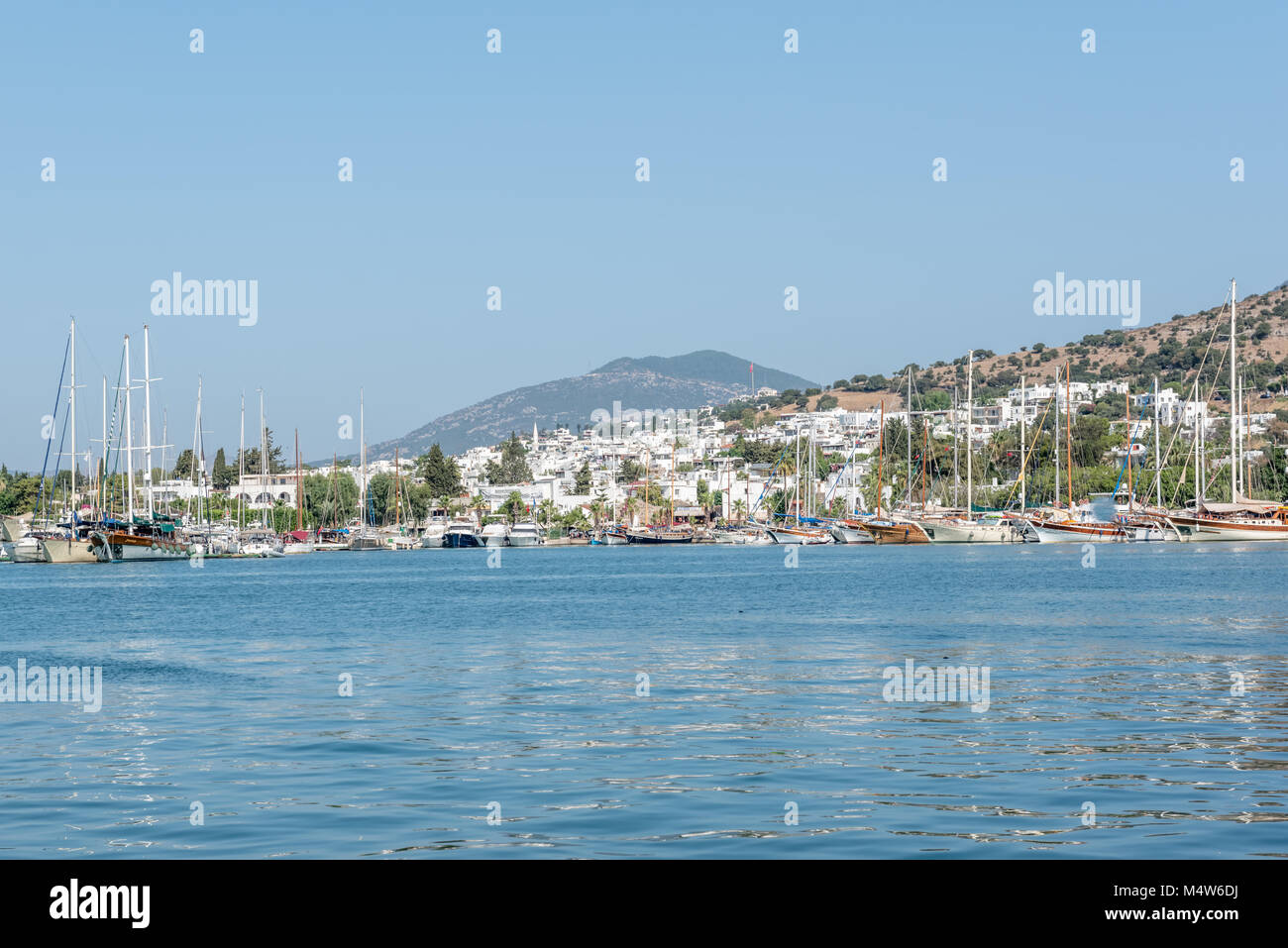 View of Marine with luxury yachts and sail yachts in Bodrum harbor ...