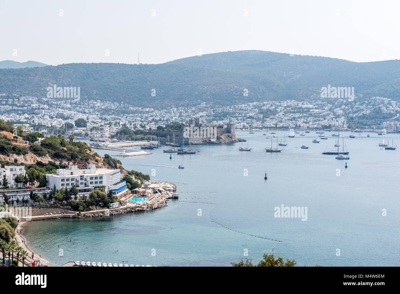 Cityscape Aerial view of typical Aegean architecture houses and Marine ...