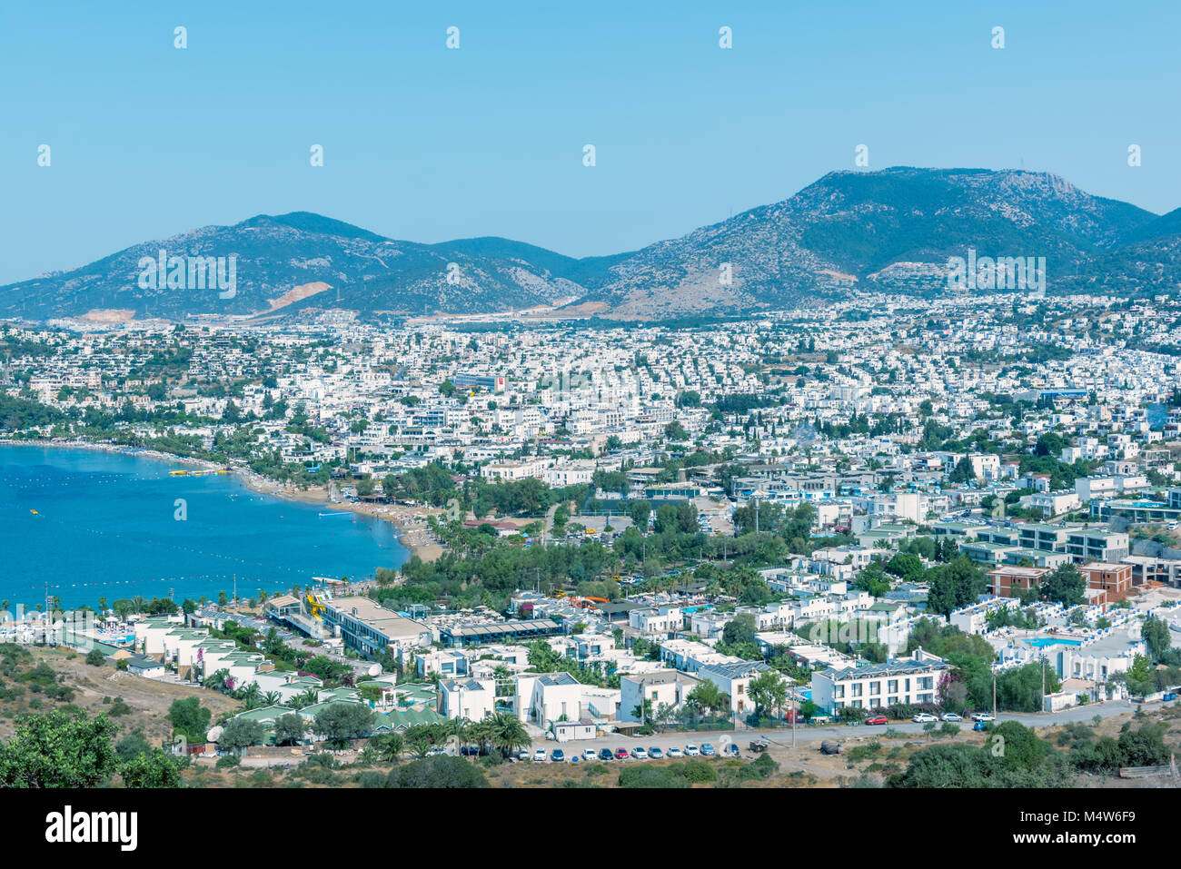 Cityscape Aerial view of typical Aegean architecture houses and Marine ...