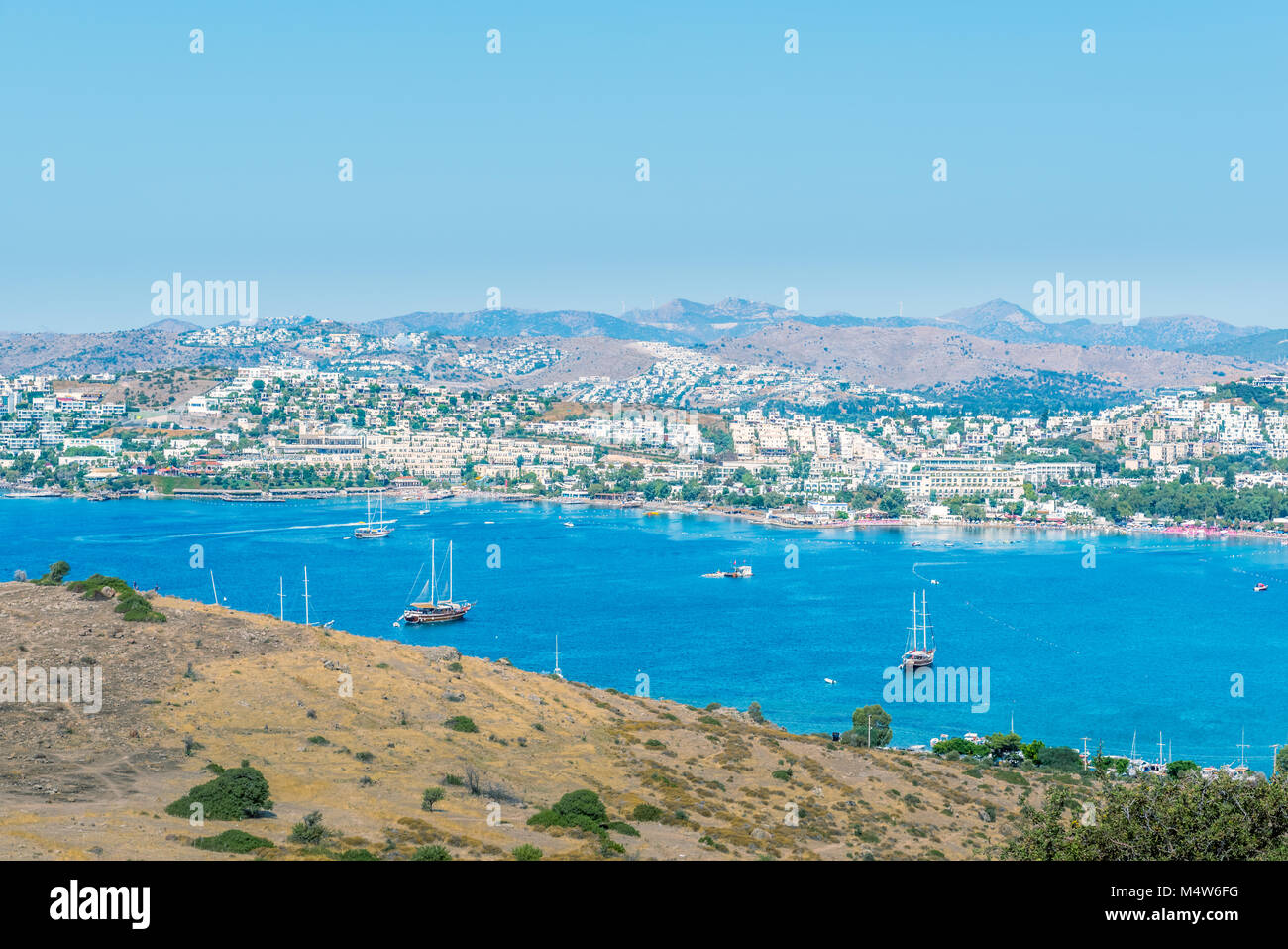 Cityscape Aerial view of typical Aegean architecture houses and Marine ...